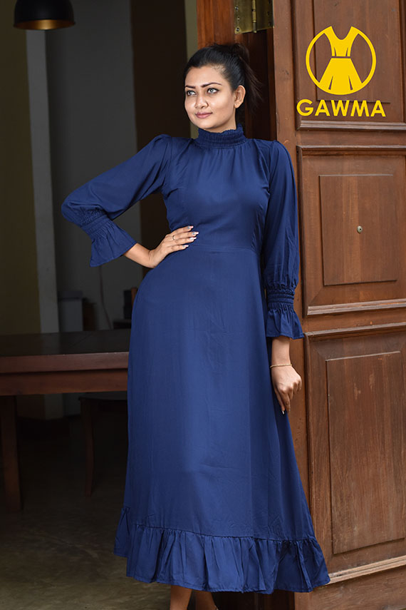 HIGH NECK BLUE DRESS - GAWMA